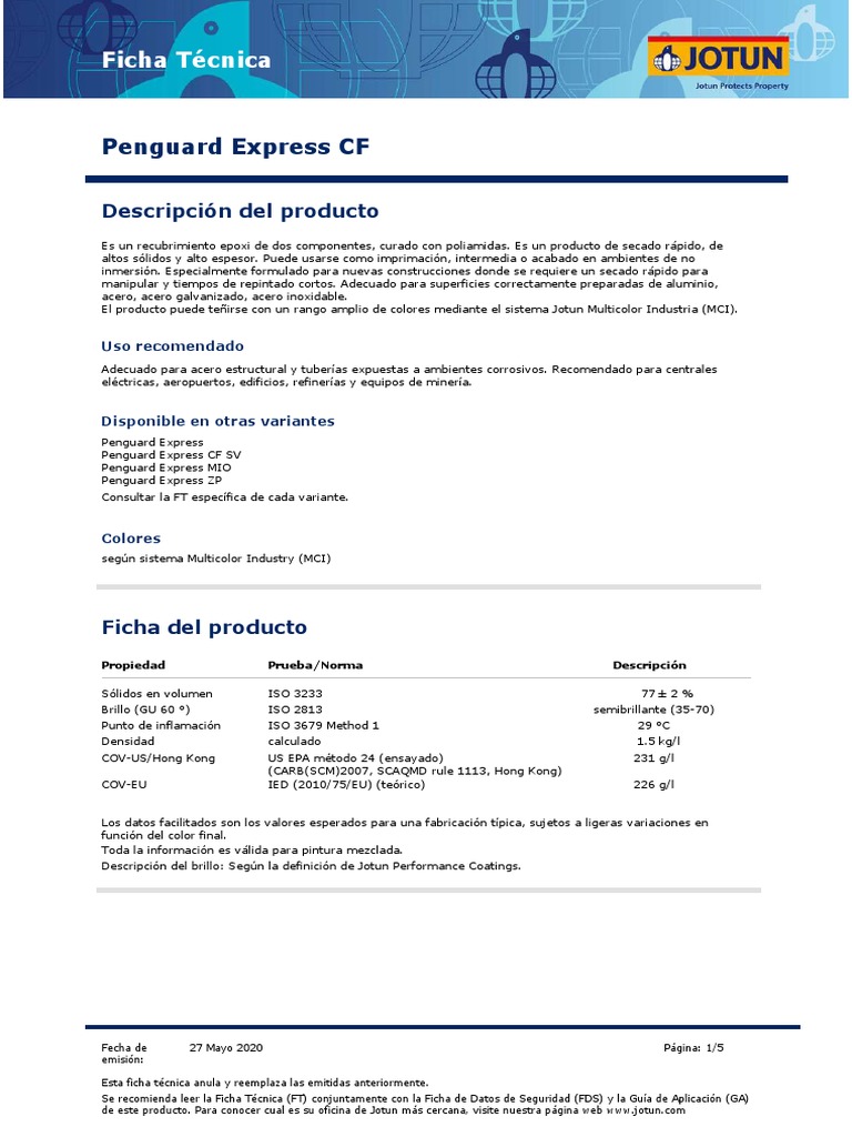 Ficha Técnica de Penguard Express CF | PDF | Pintar | Acero