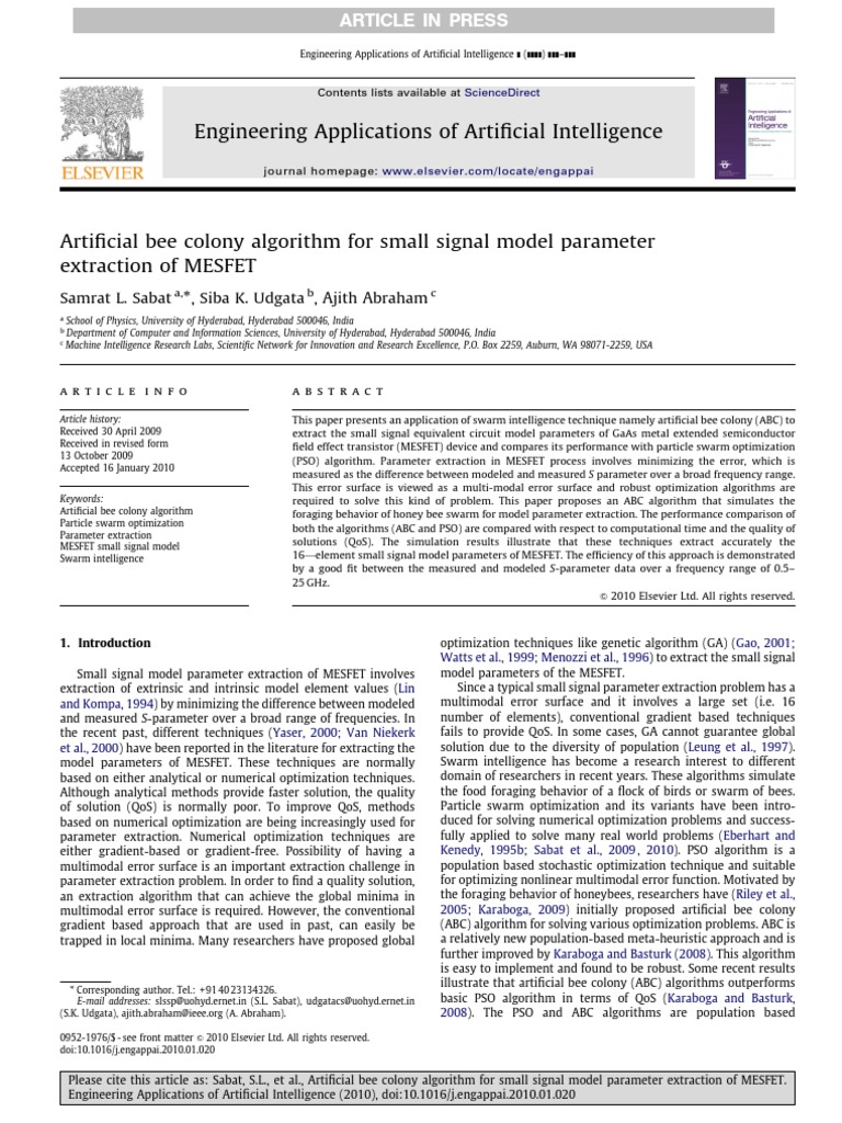 Engineering Applications of Artificial Intelligence: Samrat L. Sabat ...