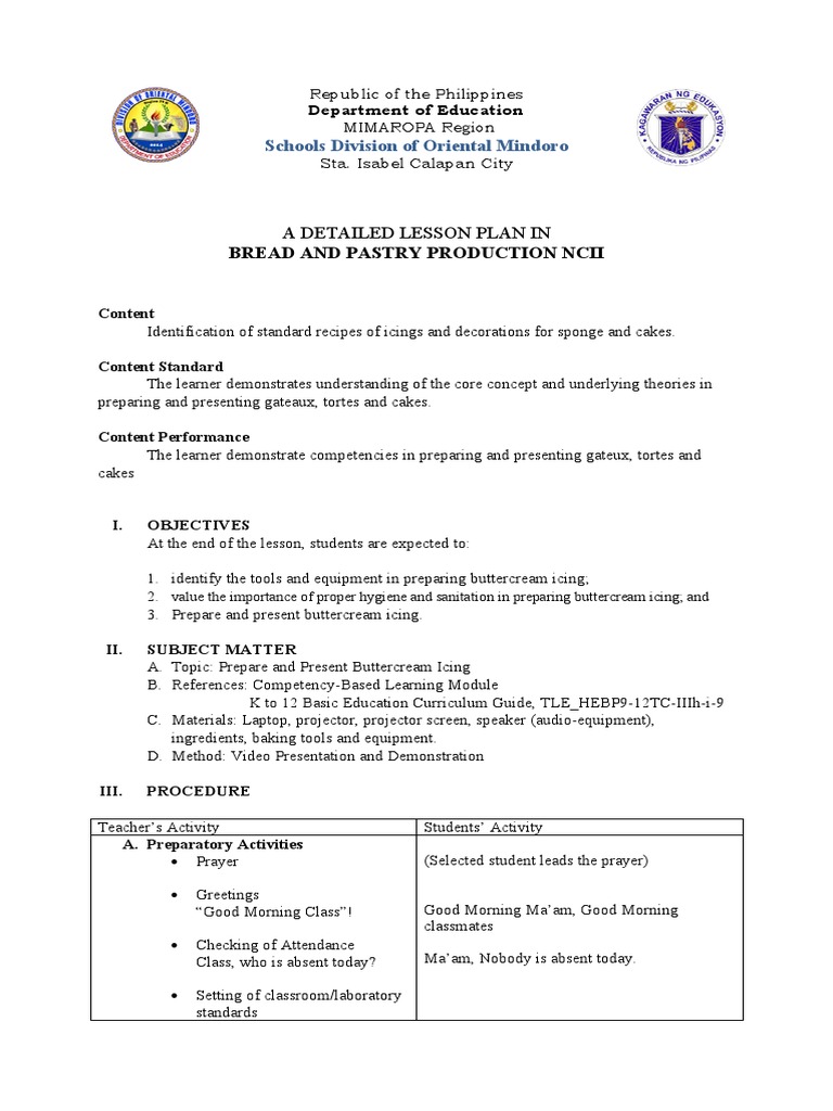 Detailed Lesson Plan in BPP | PDF | Cakes | Icing (Food)