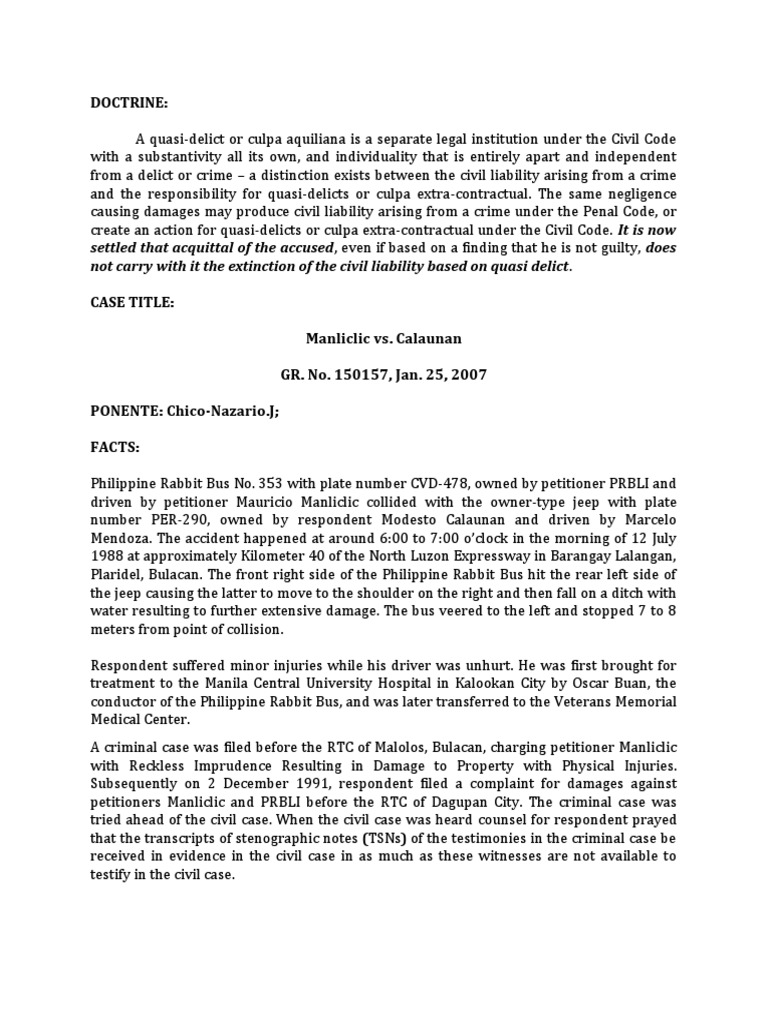 CD6Manliclic vs. Calaunan | PDF | Lawsuit | Negligence