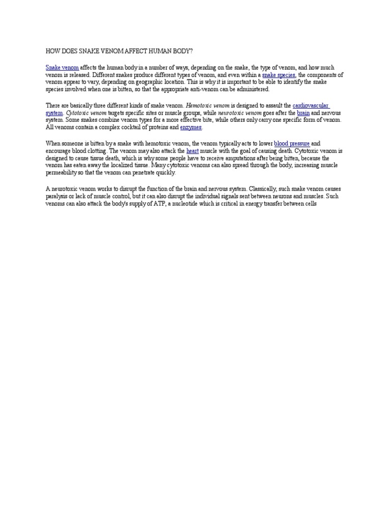 Effects of Snake Venom on Humans | PDF