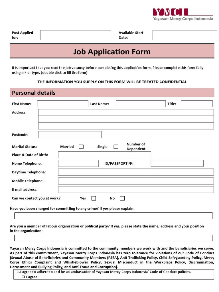 Yayasan Mercy Corps Job Application Form | PDF | Employment | Injustice