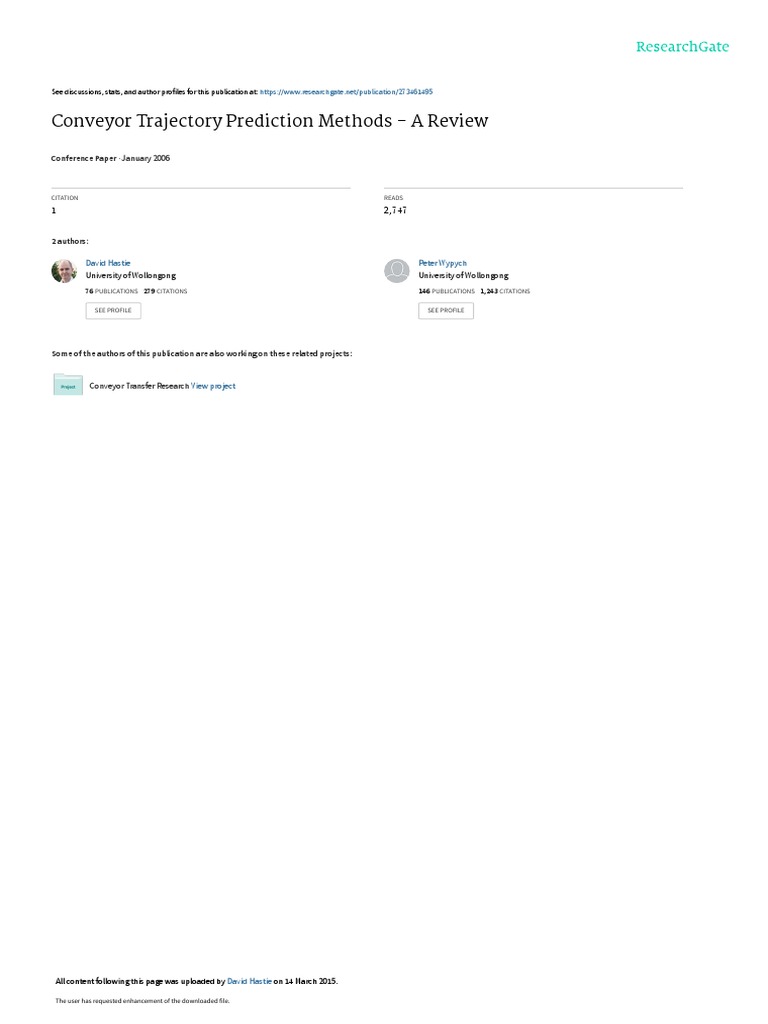 Hastie&Wypych-Conveyor Trajectory Prediction Methods | PDF | Belt (Mechanical) | Metrology