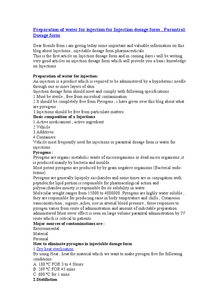 Preparation of Water For Injection For Injection Dosage Form | PDF ...