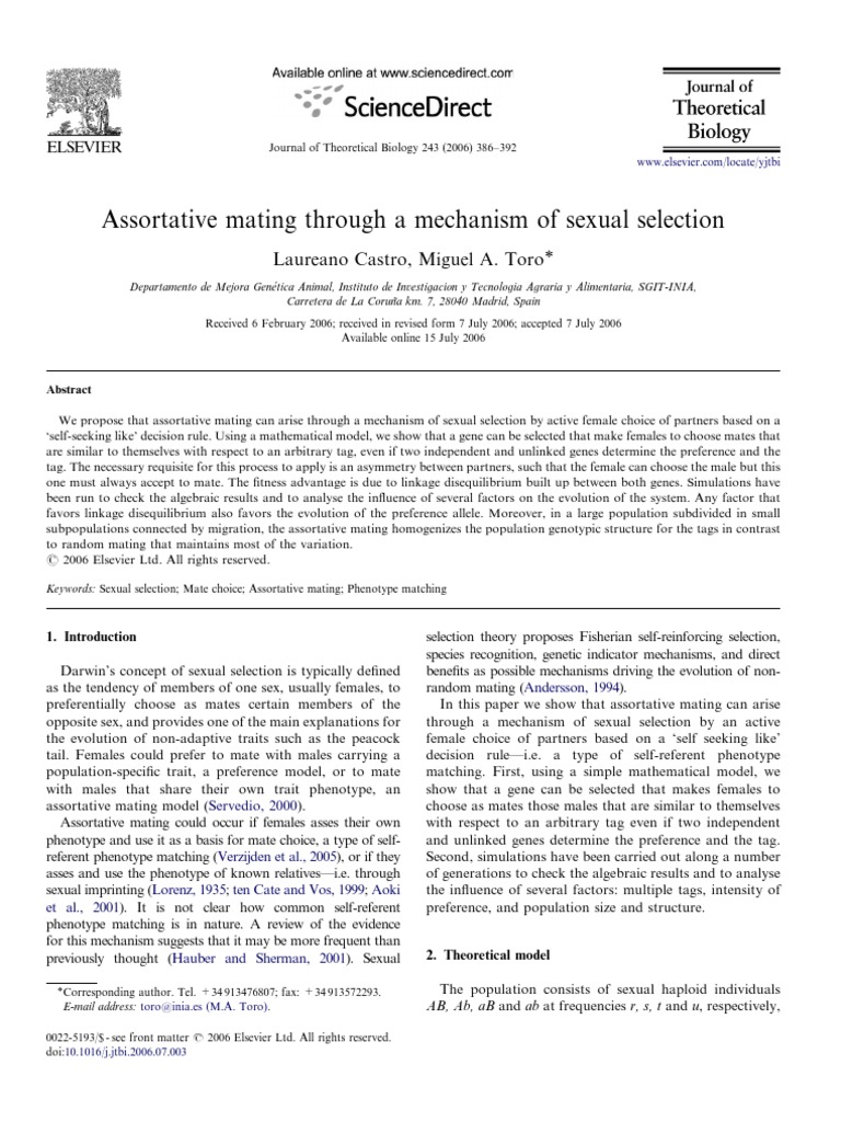 Assortative Mating Through Self-Seeking Preference | PDF | Genetic Linkage | Natural Selection