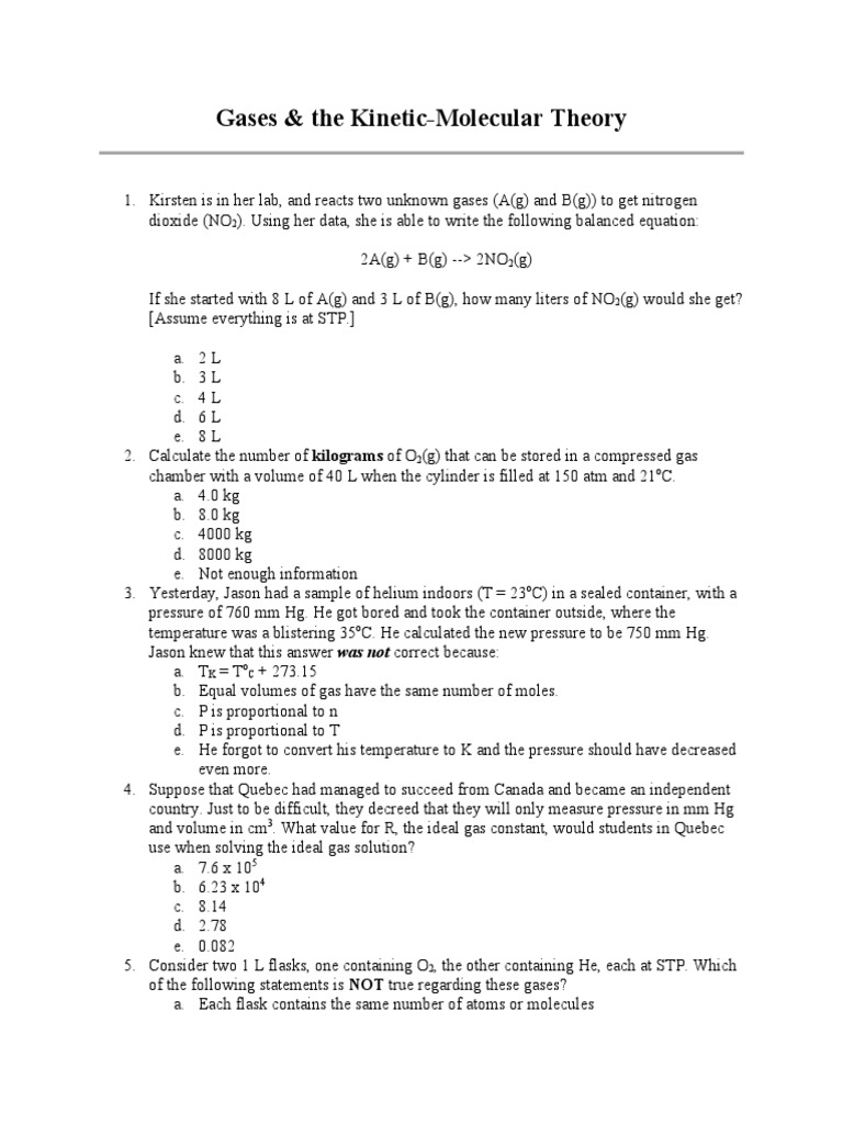 Gases & The Kinetic-Molecular Theory | PDF | Gases | Pressure