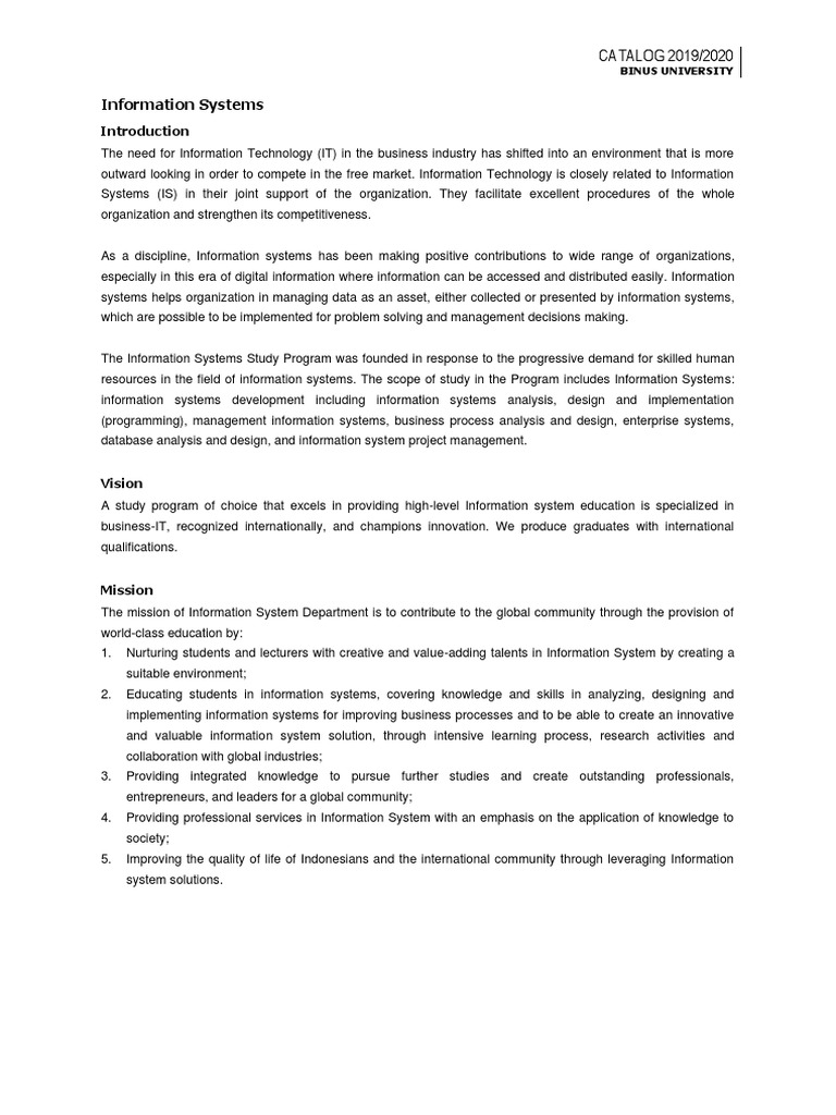 Information Systems: CATALOG 2019/2020 | PDF | Information System ...