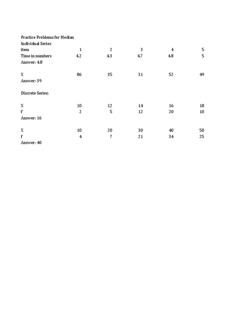 Median Individual and Discreet Series Practice Problems | PDF