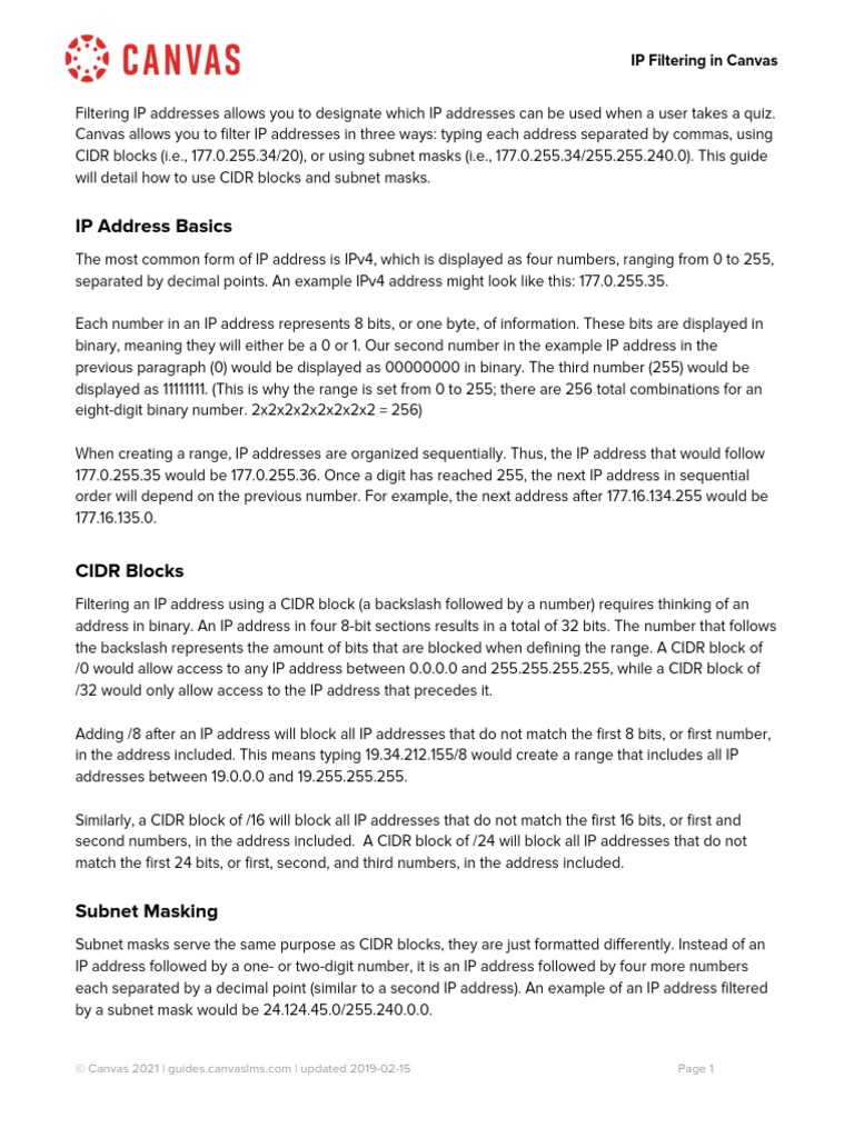 IP Address Basics: IP Filtering in Canvas | PDF | Ip Address | Internet ...