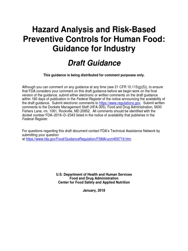 Draft Guidance For Industry Hazard Analysis and Risk Based Preventive ...
