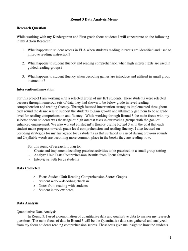 Data Analysis Memo 3 Bennett | PDF | Reading Comprehension ...