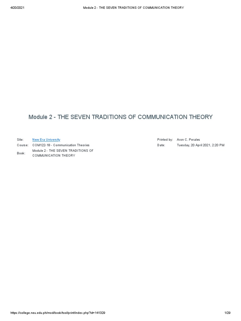 Module 2 - The Seven Traditions of Communication Theory | PDF ...