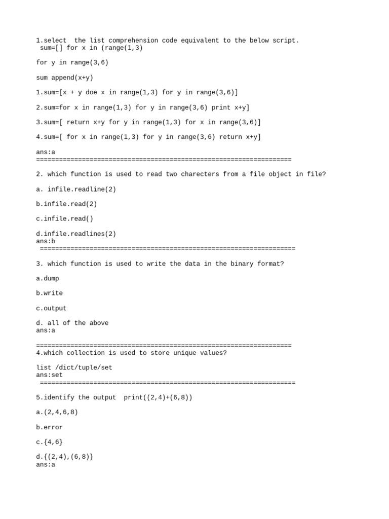 Pythonmcq Answers Pdf Text File Parameter Computer Programming