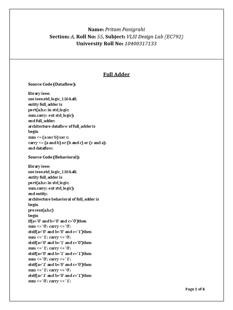 VLSI Lab Assignment (VHDL) PRITAM PANIGRAHI | PDF | Electronics ... VLSI Lab Assignment (VHDL) PRITAM PANIGRAHI | PDF | Electronics ...