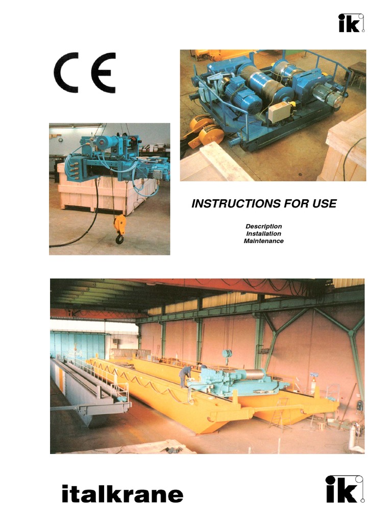 Italkrane Overhead Crane & Wire Rope Hoist Unit Operation Manual | PDF ...