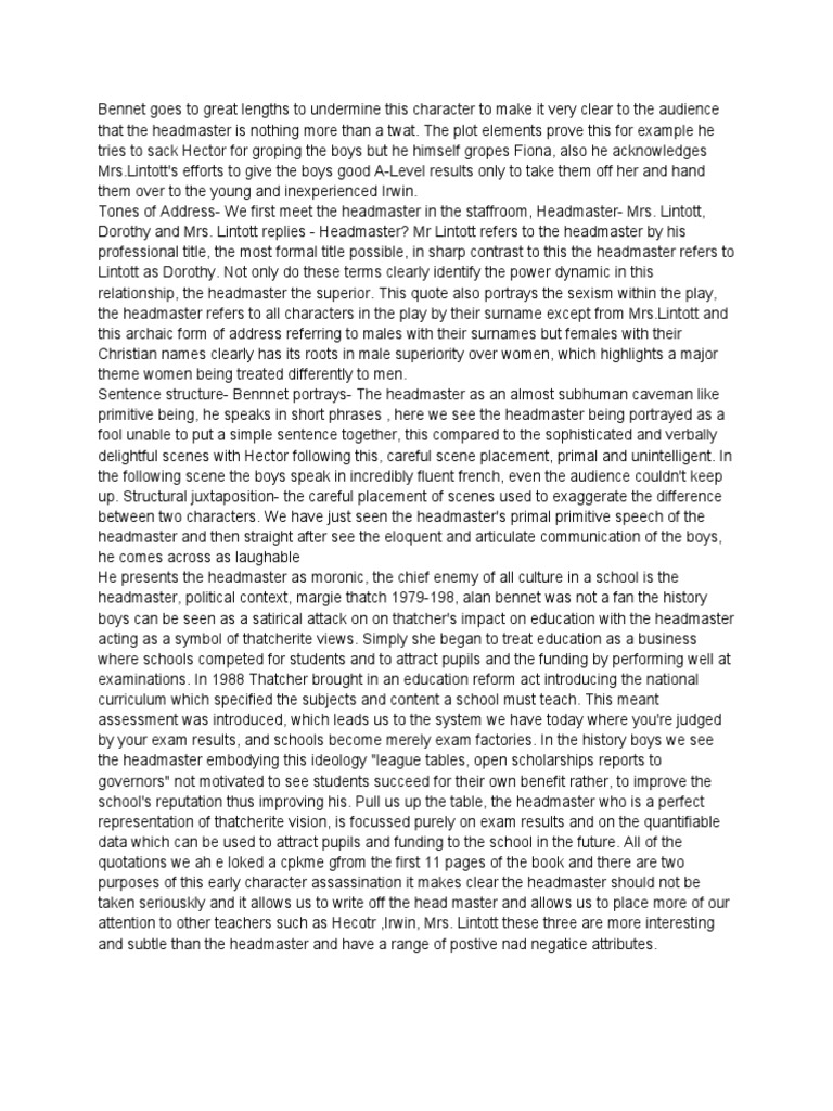 History Boys - Character Notes/Essay | PDF | Communication | Science