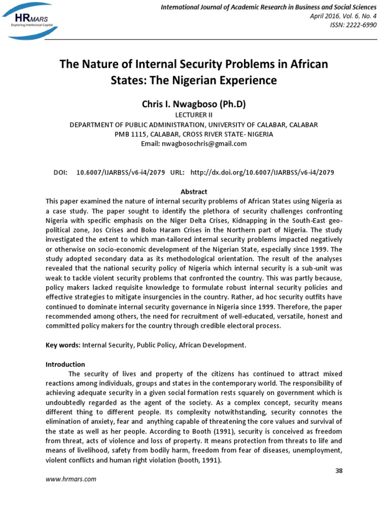 The Nature of Internal Security Problems in African States: The ...