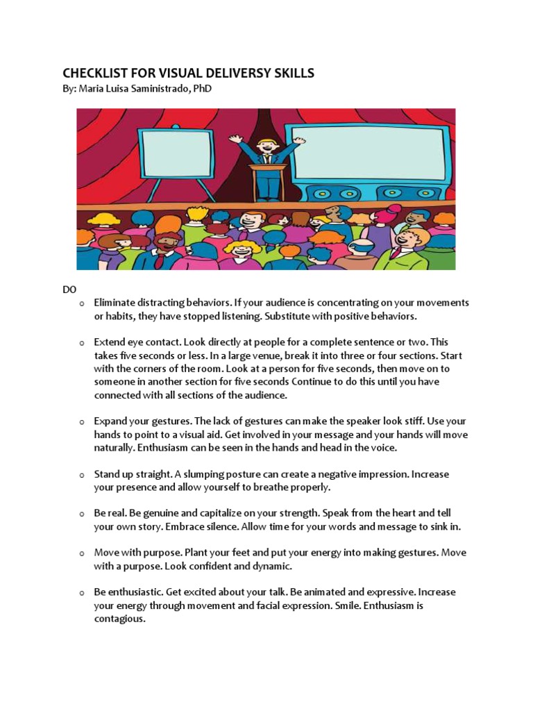 Visual Delivery Skills Checklist | PDF | Human Voice | Communication