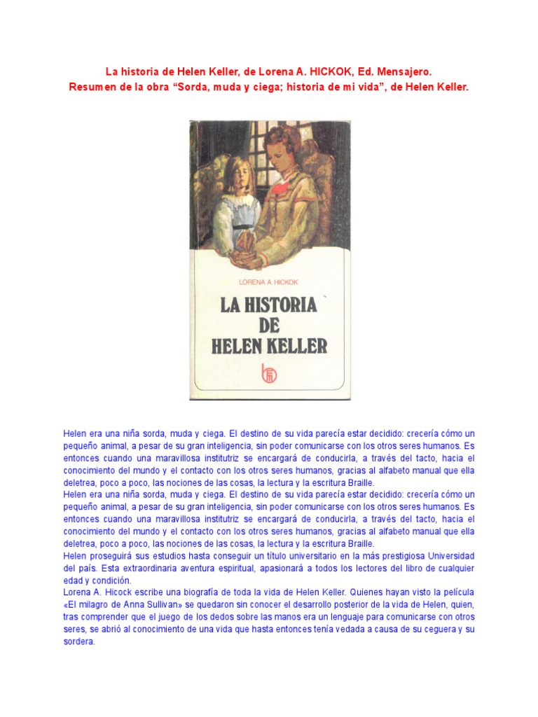 La vida de Helen Keller y su educación | PDF | Helen Keller ...