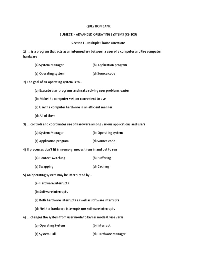 OS Question Bank with MCQs and Short Answers | PDF | Process (Computing ...