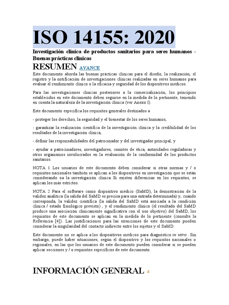 ISO 14155: Buenas Prácticas Clínicas 2020 | PDF | Science | Business