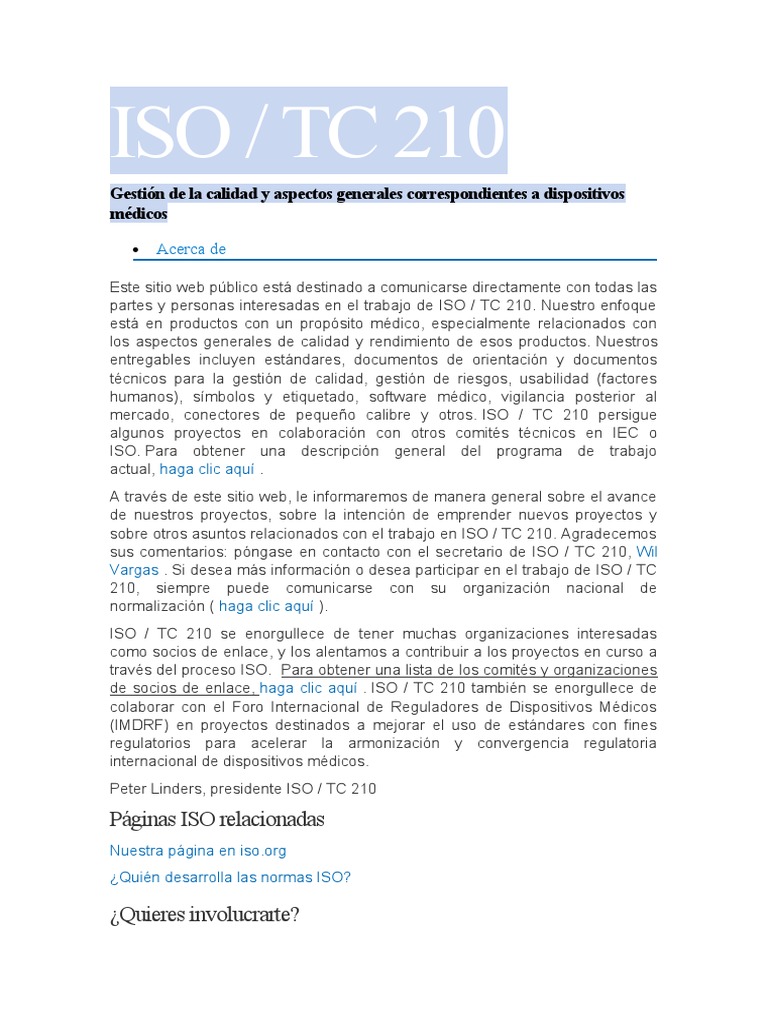 ISO - TC 210. Gestión de La Calidad y Aspectos Generales ...