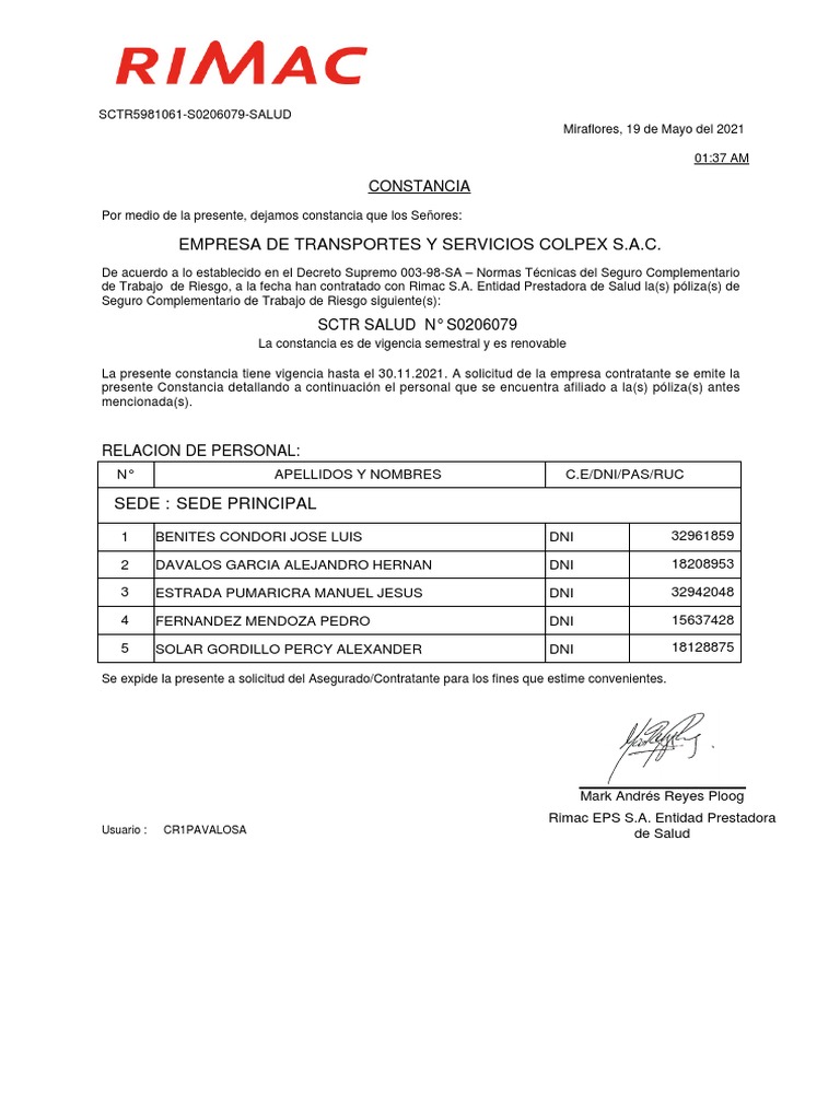 SCTR Salud Junio - Nov 2021 | PDF