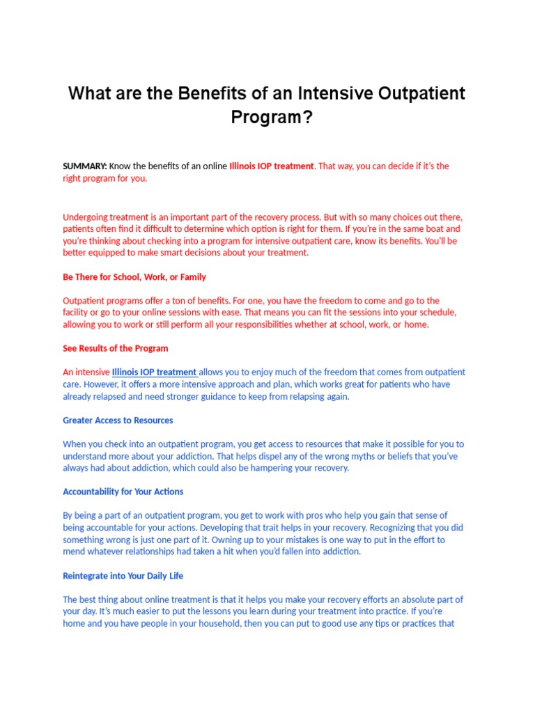 What Are The Benefits of An Intensive Outpatient Program | PDF