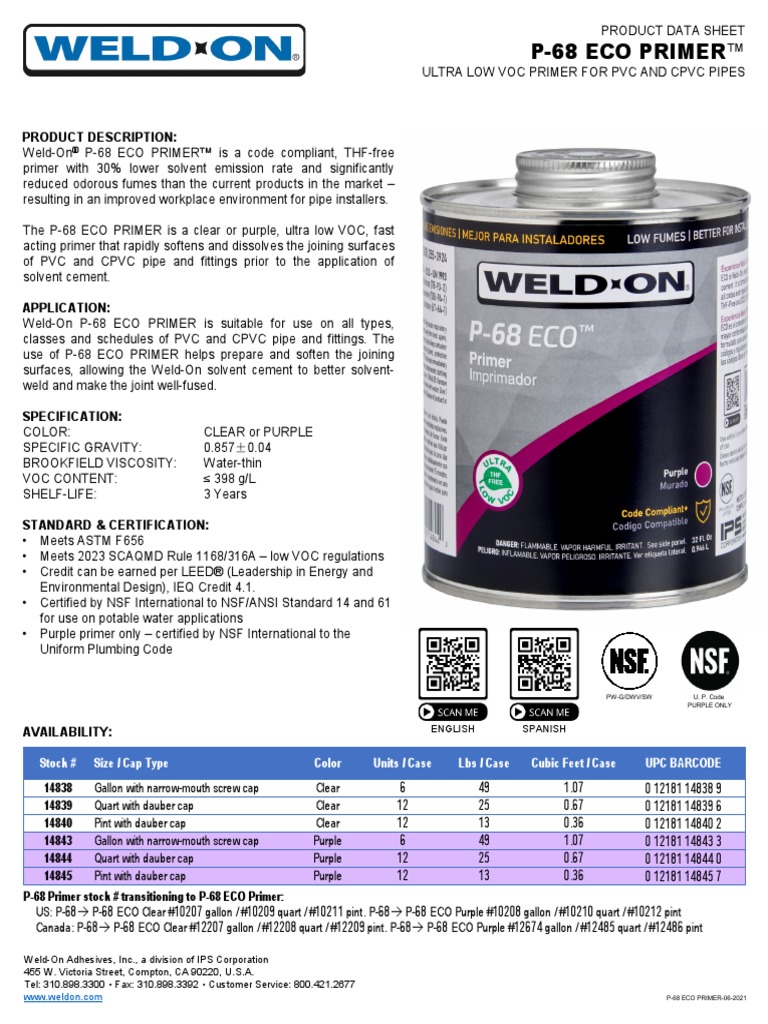 P 68 ECO PRIMER Product Data Sheet 06 2021 | PDF | Pipe (Fluid ...