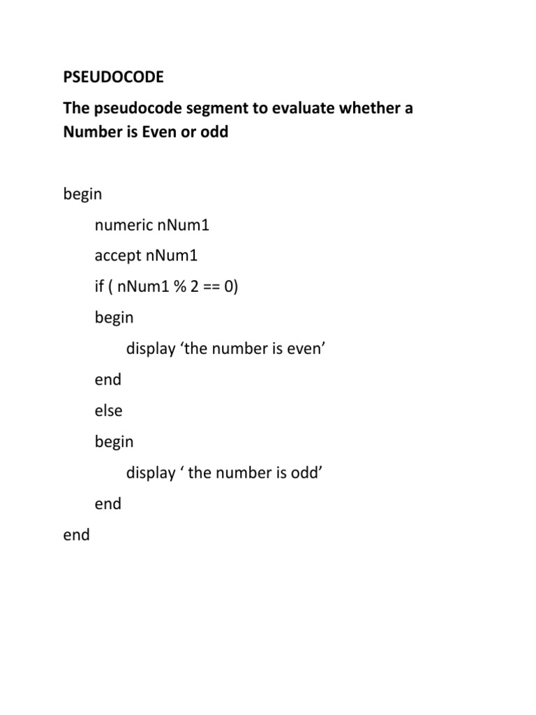 Pseudocode The Pseudocode Segment To Evaluate Whether A Number Is Even Or Odd Pdf Teaching