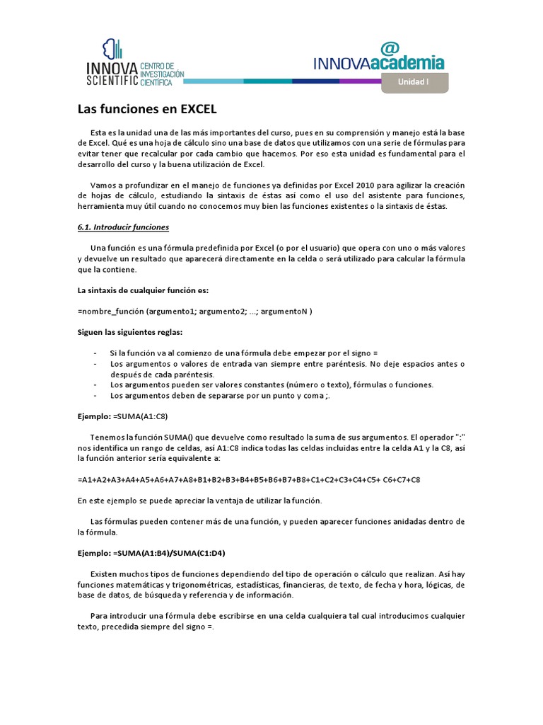 Excel Intermedio Unidad 1 | PDF | Hoja de cálculo | Fórmula