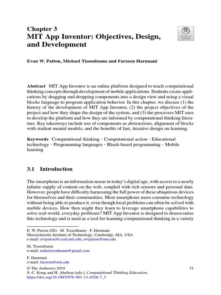 MIT App Inventor: Objectives, Design, and Development: Evan W. Patton ...