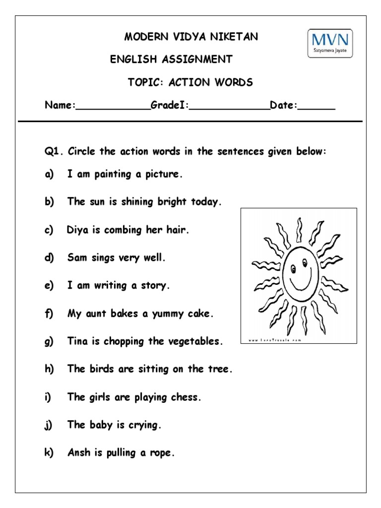Action Words Worksheet | PDF | Teaching Methods & Materials