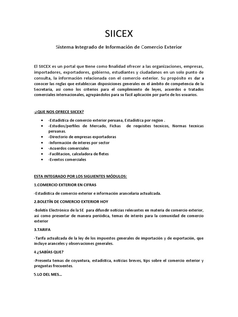 SIICEX Docxm | PDF | El comercio internacional | Exportaciones