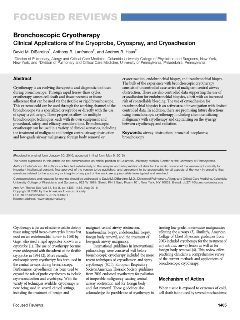 Focused Reviews: Bronchoscopic Cryotherapy | PDF | Biopsy | Lung Cancer