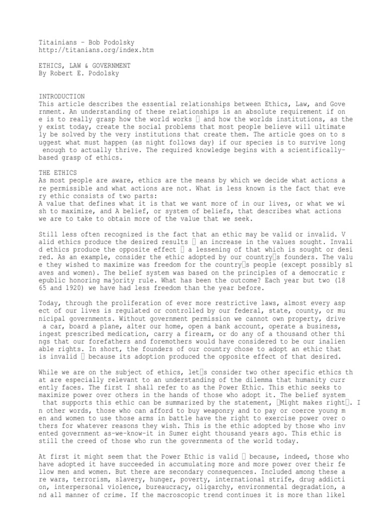 Titainians - Bob Podolsky - Law, Ethics, Government, Contracts | PDF ...