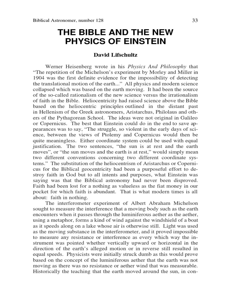 The Bible and The New Physics of Einstein: David Lifschultz | PDF | Luminiferous Aether ...