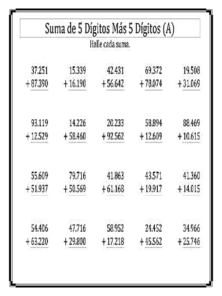 Sumas y Restas 5 Cifras | PDF