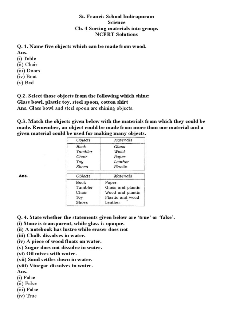 Classifying Materials by Their Properties: An Analysis of Solutions to Chapter 4 Sorting ...