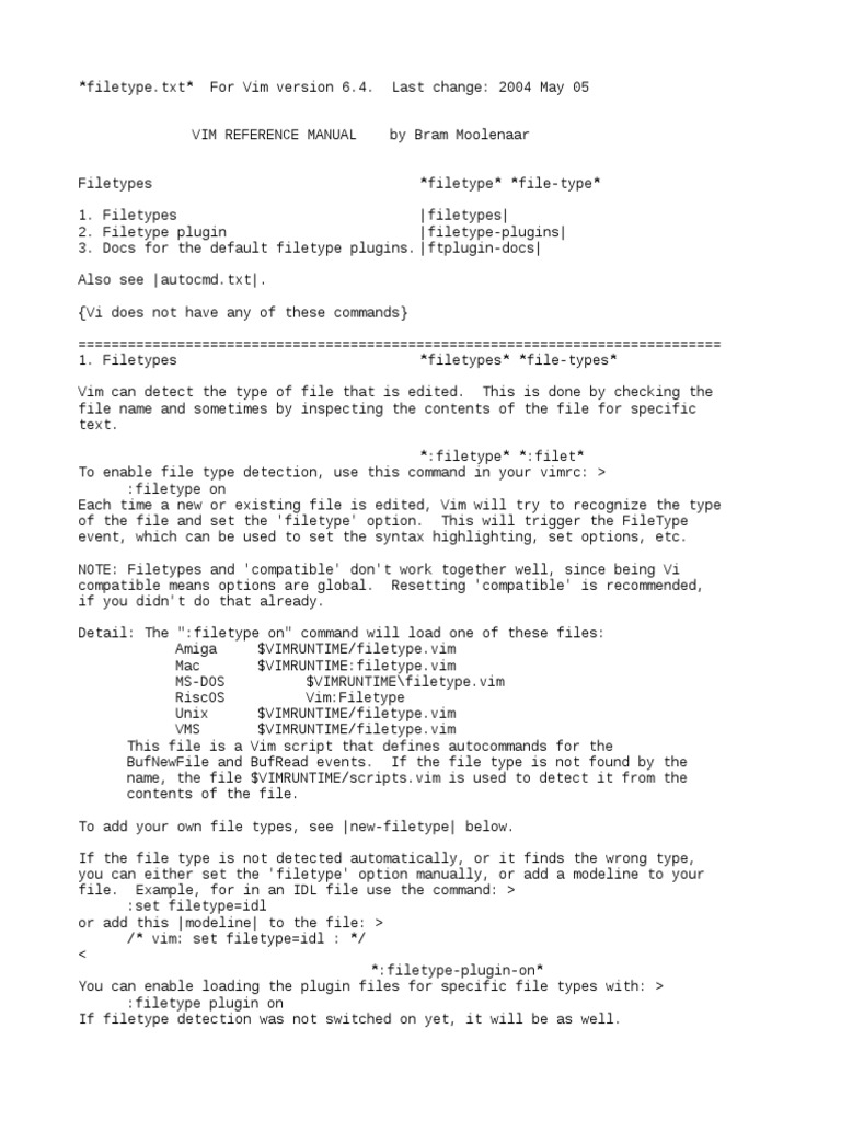 VIM REFERENCE MANUAL by Bram Moolenaar | PDF | File Format | Computer File