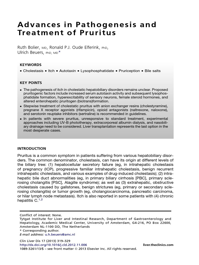 Advances in Understanding the Pathogenesis and Treatment of Pruritus in ...