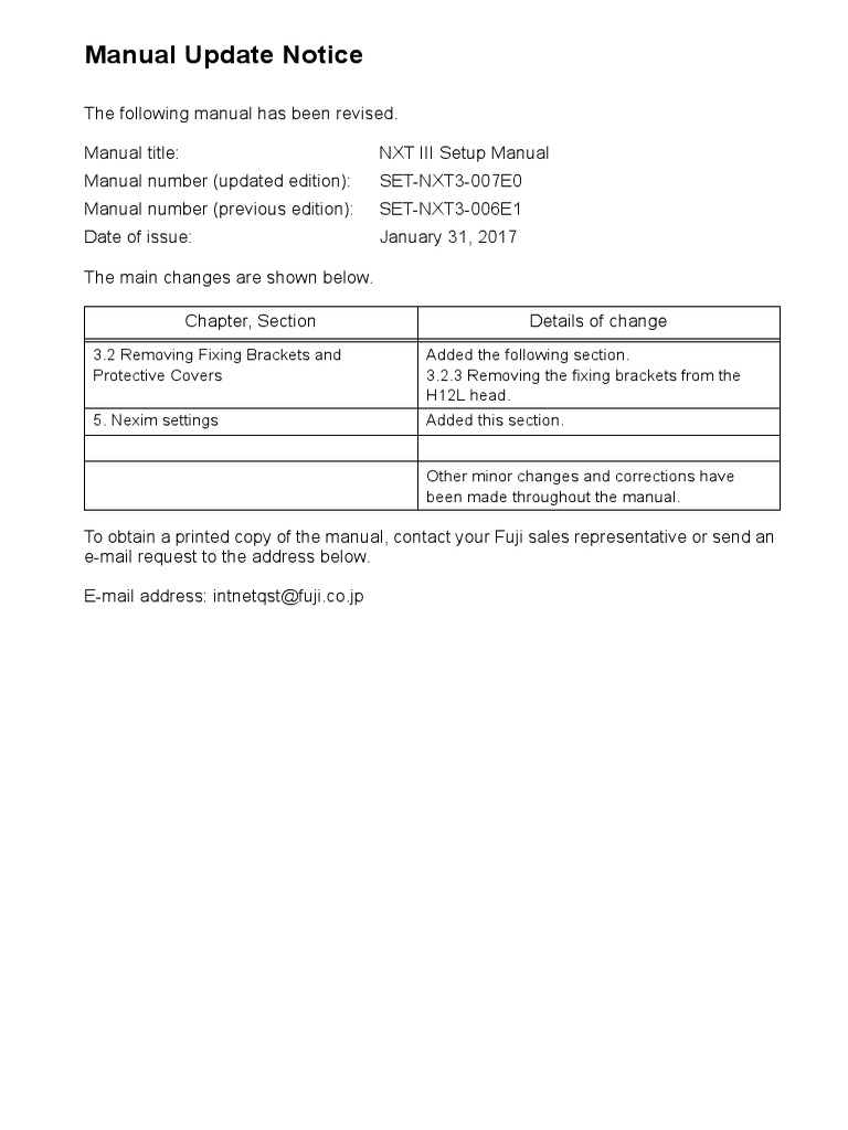 Manual Update Notice | PDF | Manufactured Goods | Equipment
