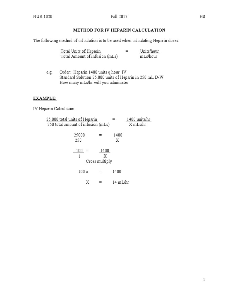 Heparin Infusion Calculation Guide | PDF | Intravenous Therapy ...