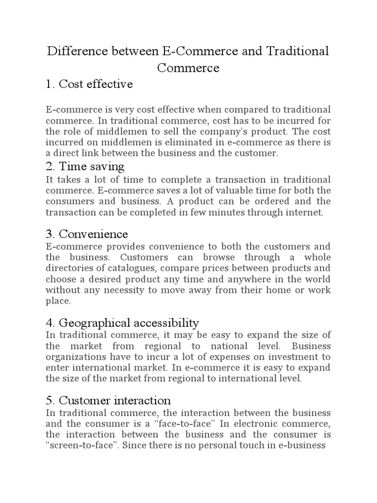 Difference Between E-Commerce and Traditional Commerce. | PDF