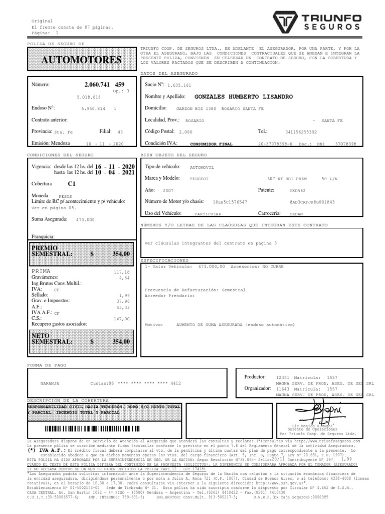 Póliza de Seguro de Auto Detallada | PDF | Póliza de seguros | Seguro