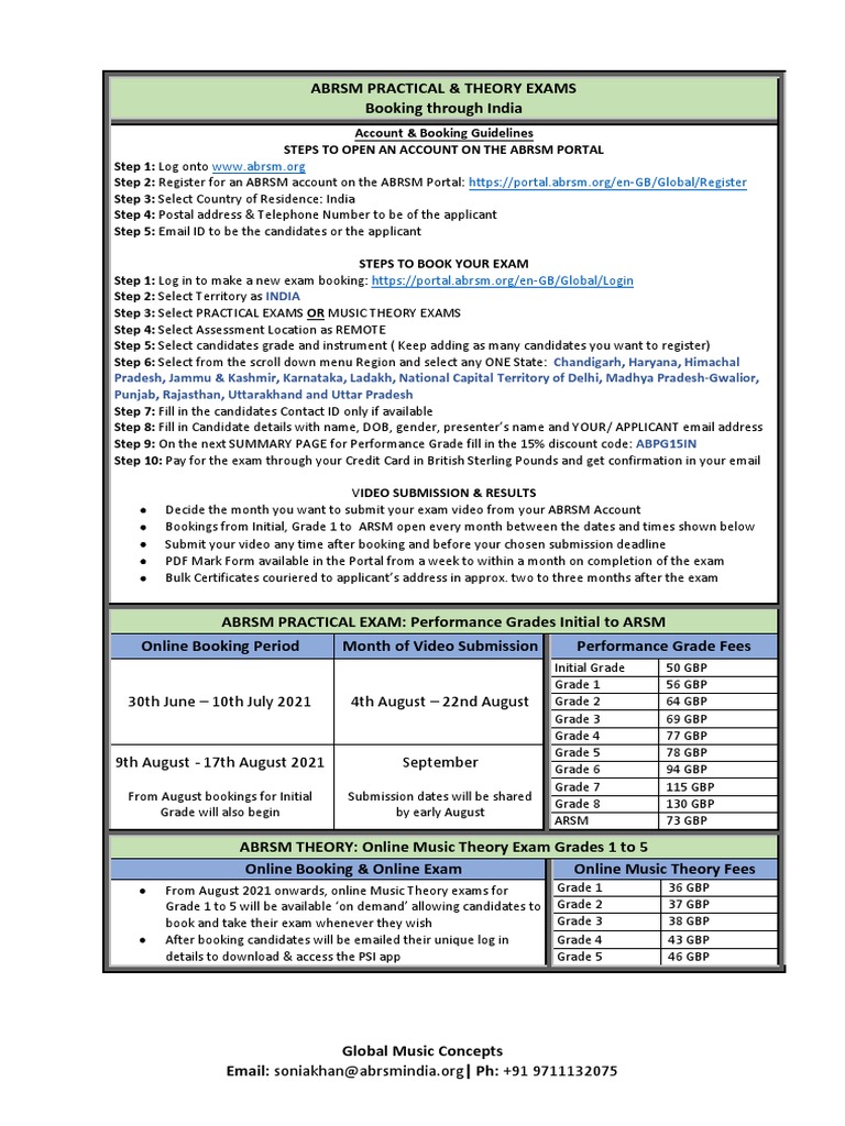 ABRSM Exam Booking Guide India | PDF | Business | Computing And ...