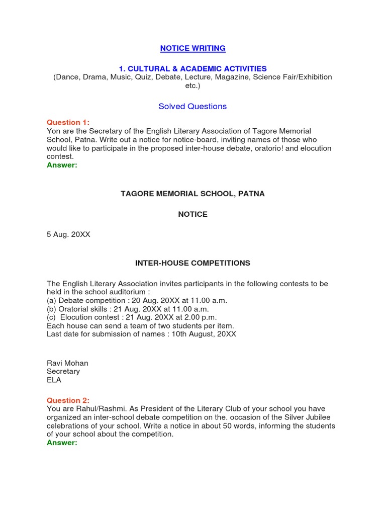 Notice Writing | PDF