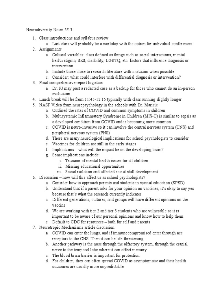 Neurodiversity Notes 5.13 | PDF | Grief | School Psychology