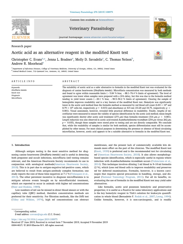 Acetic Acid As An Alternative Reagent in The Modified Knott Test | PDF ...