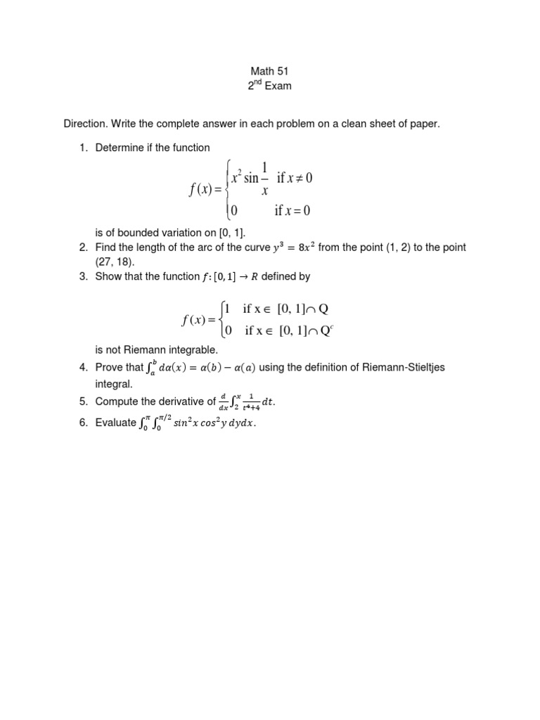 Math 51-2nd Exam | PDF